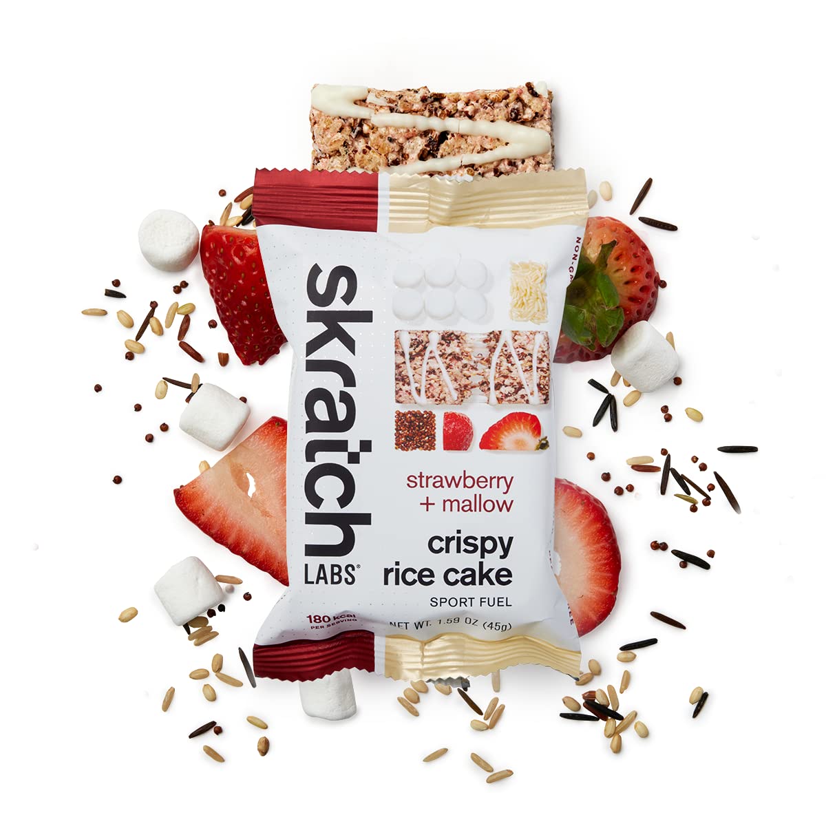 Skratch Labs Crispy Rice Cake | Strawberry | (8-Pack) Marshmallow Treat with Crunchy Rice Blend & Quinoa for Endurance Activities, Backpacking, and Hiking Snacks | Gluten Free, Dairy Free