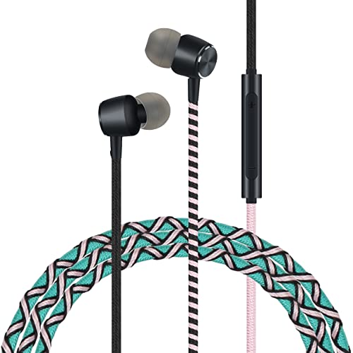 URIZONS 3.5 Jack Wired Earphones Teens Braided Headphones - with Microphone High Definition in-Ear Sports Headset for iPhone Samsung Laptop (Green)