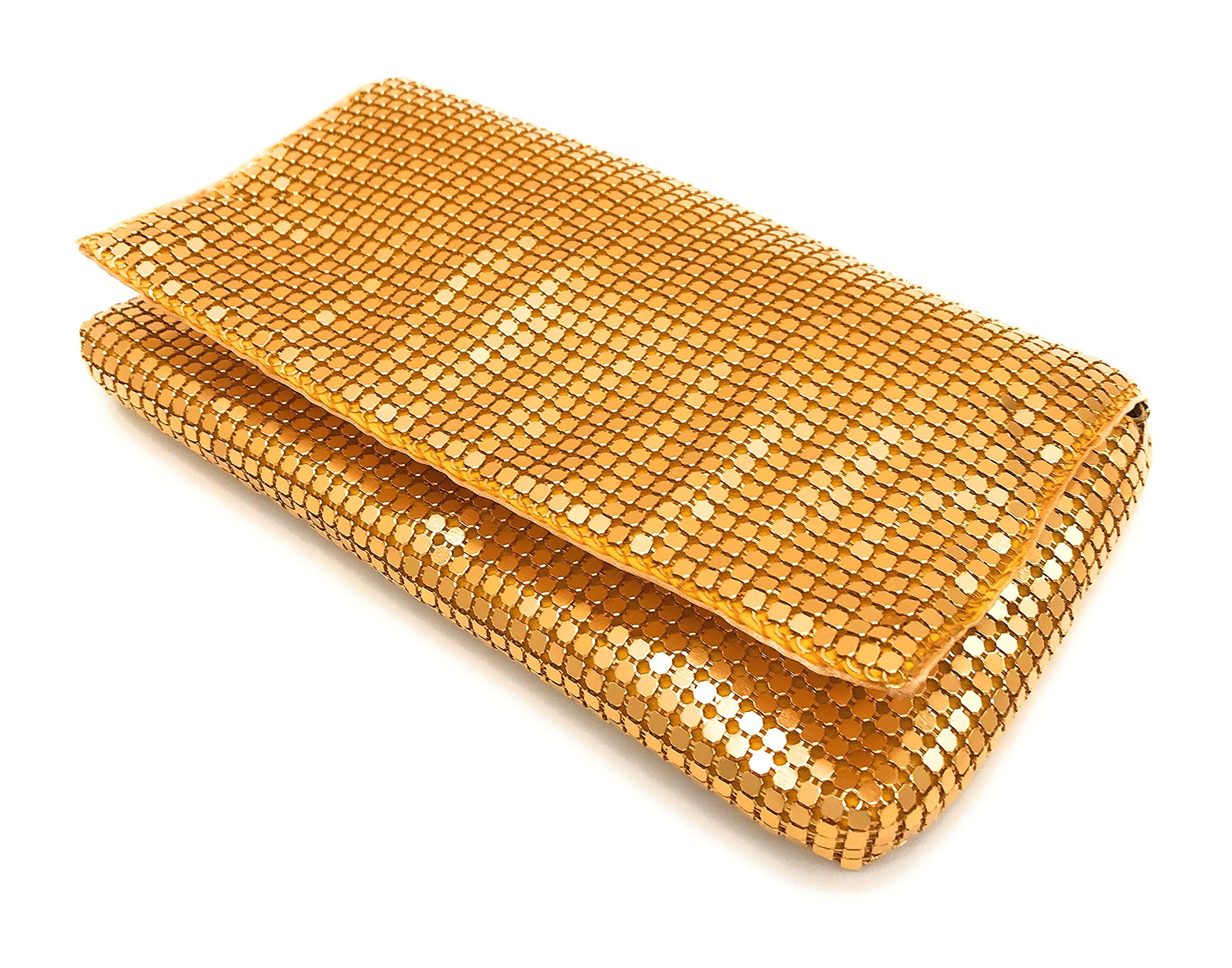 Women Vintage Evening Clutch Metal Mesh Purse with Short Shoulder Strap (Gold)