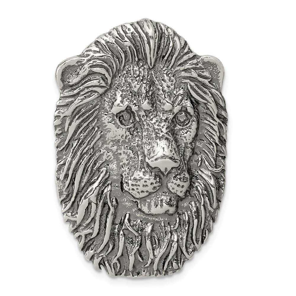 Solid 925 Sterling Silver Antiqued Lion Head Pendant (41mm x 25mm)