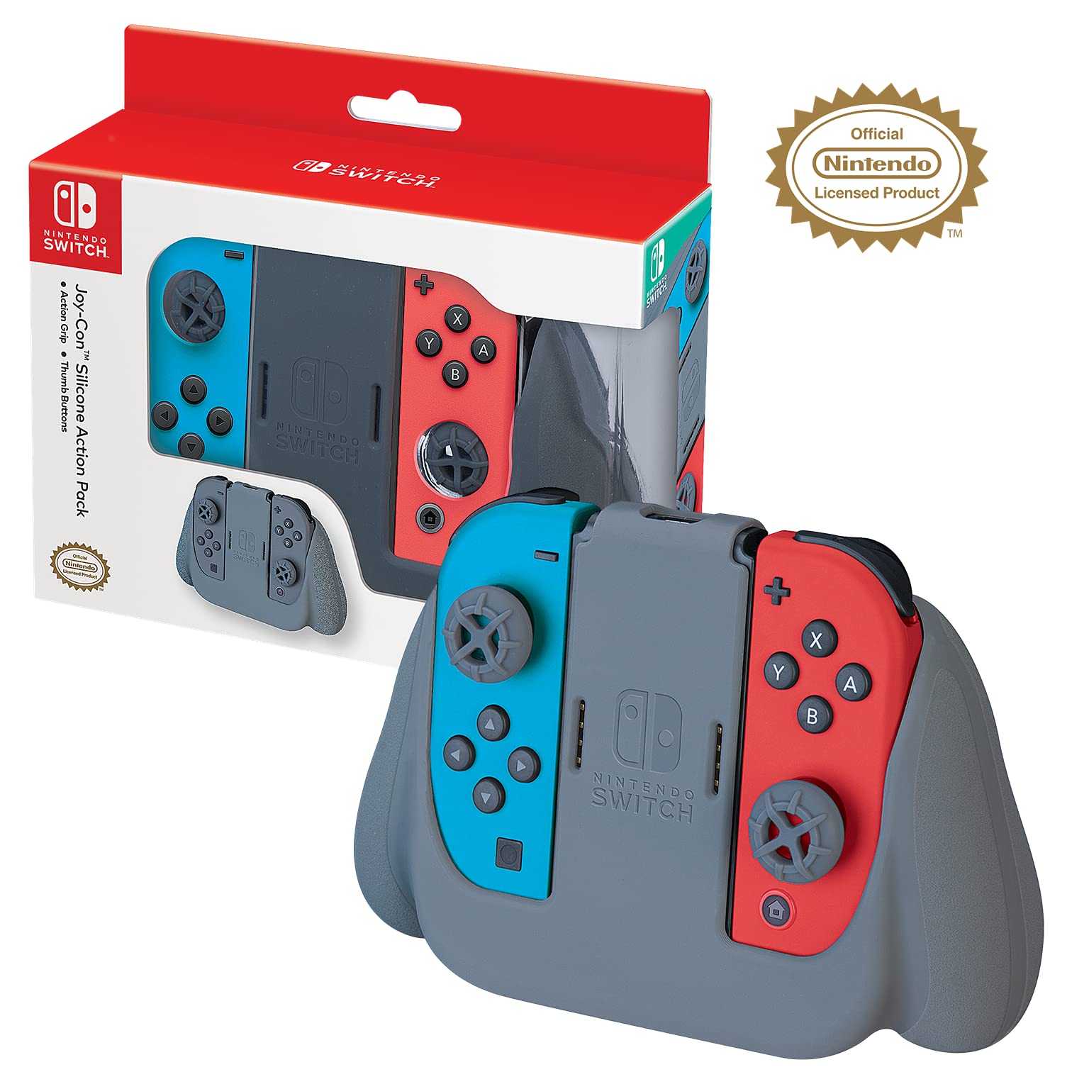 RDS Industries Nintendo Switch Joy-Con Action Grip and Thumb Grips - Red Textured Silicone - Official Nintendo Licensed Product - Nintendo Switch