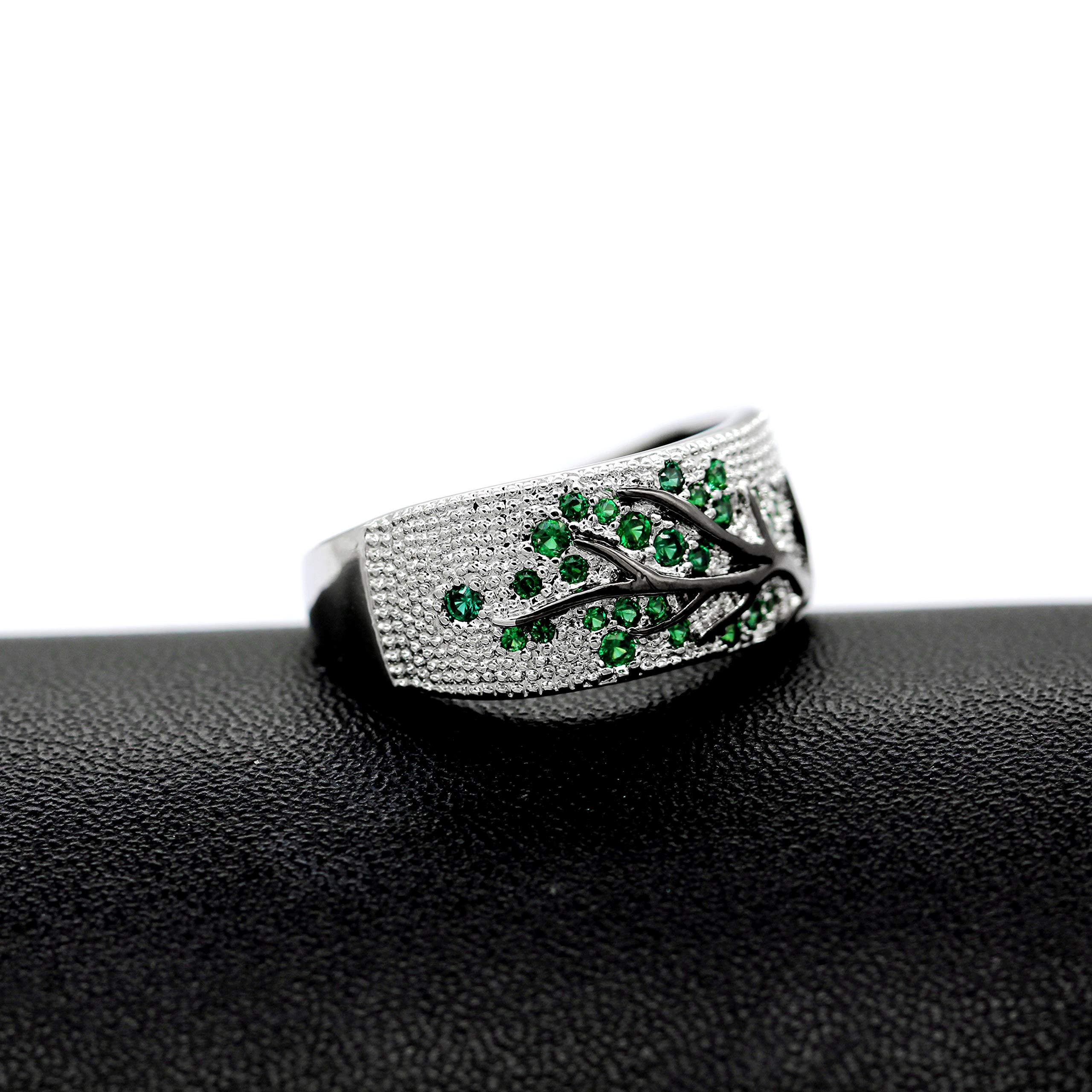 Uloveido Ladies Full CZ Black Branch Gree Tree Leaf Wedding Band Ring,Lab Created Diamond Anniversary Rings for Women Y524 (Size 8)