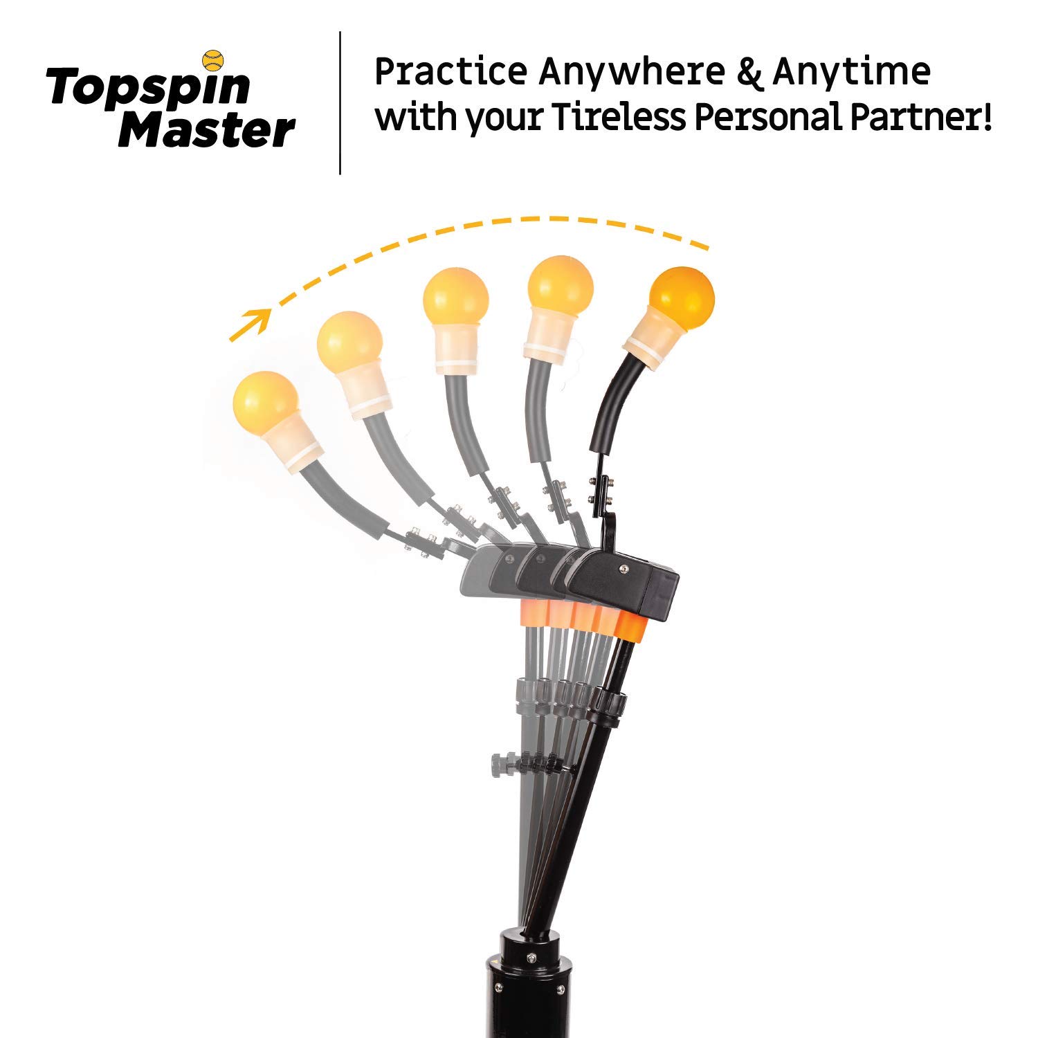 Topspin Master | Tennis Swing Trainer & Topspin Practice Tool – Self Training Aid – Retractable Ball for Unlimited Practice – Height from 87cm to 95cm – Great Equipment for Coaches – Beg, Int, Adv