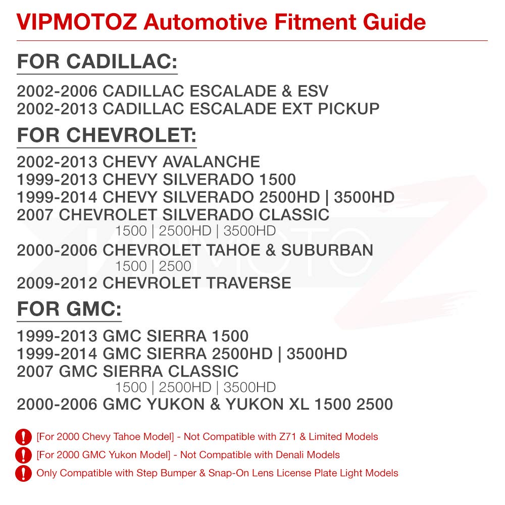 VIPMOTOZ Full LED License Plate Light For Cadillac Escalade Chevy Silverado 1500 2500 3500 Suburban Tahoe GMC Sierra 1500 2500 3500 Yukon XL Tag Lamp Assembly Replacement