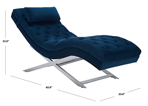 Safavieh Home Collection Monroe Navy Velvet and Chrome Chaise with Headrest Pillow