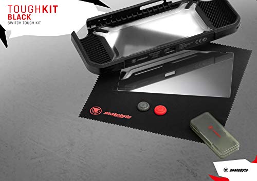 Snakebyte Tough Kit - Accessory Set Including Rubber Hard Case H9 Glass Protector Cleaning Cloth Thumb Grips Game Hard Case for Nintendo Switch - Black - Nintendo Switch
