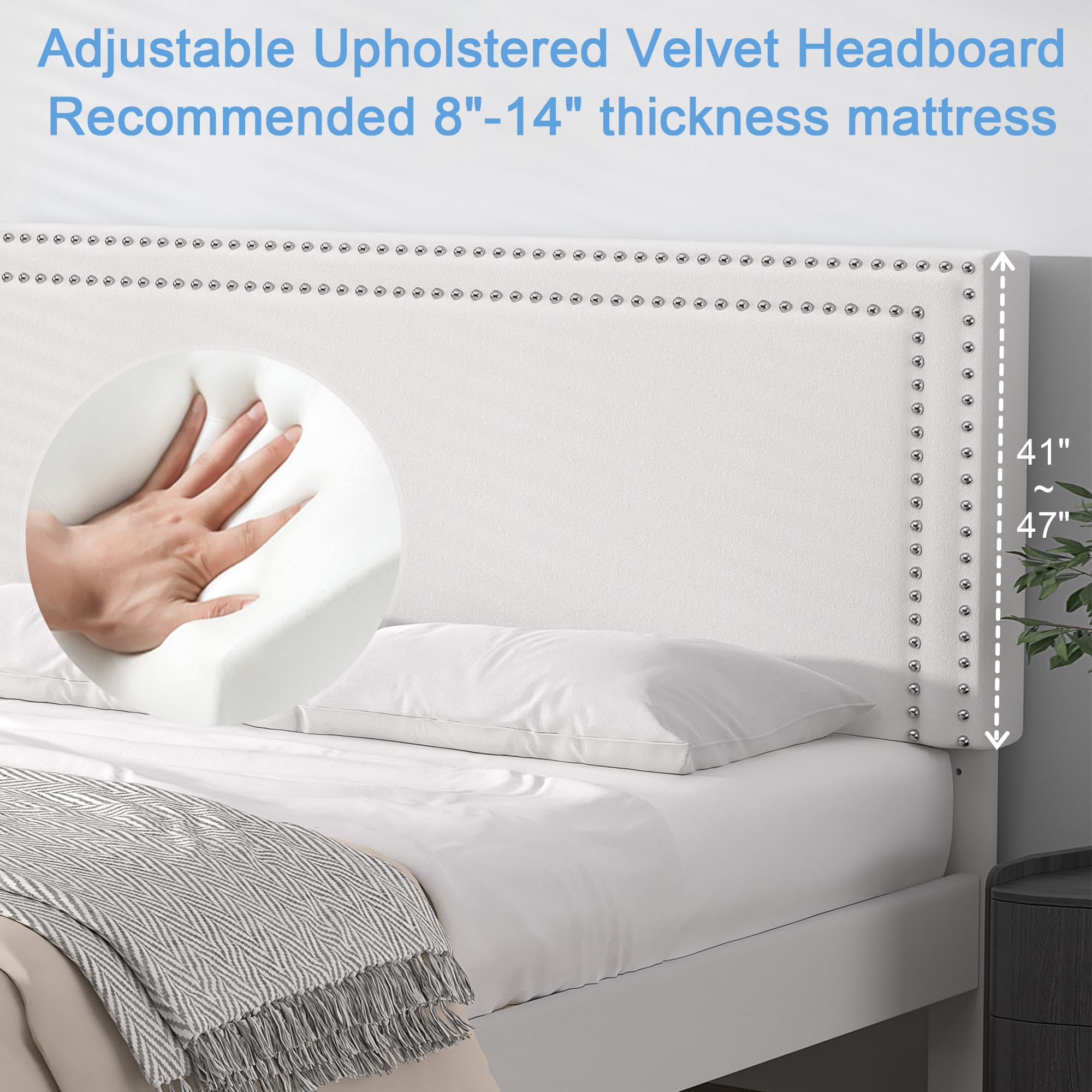 VECELO Full Size Platform Bed Frame with Height Adjustable Upholstered Headboard, Modern Mattress Foundation,Strong Wood Slat Support, No Box Spring Needed, Easy Assembly