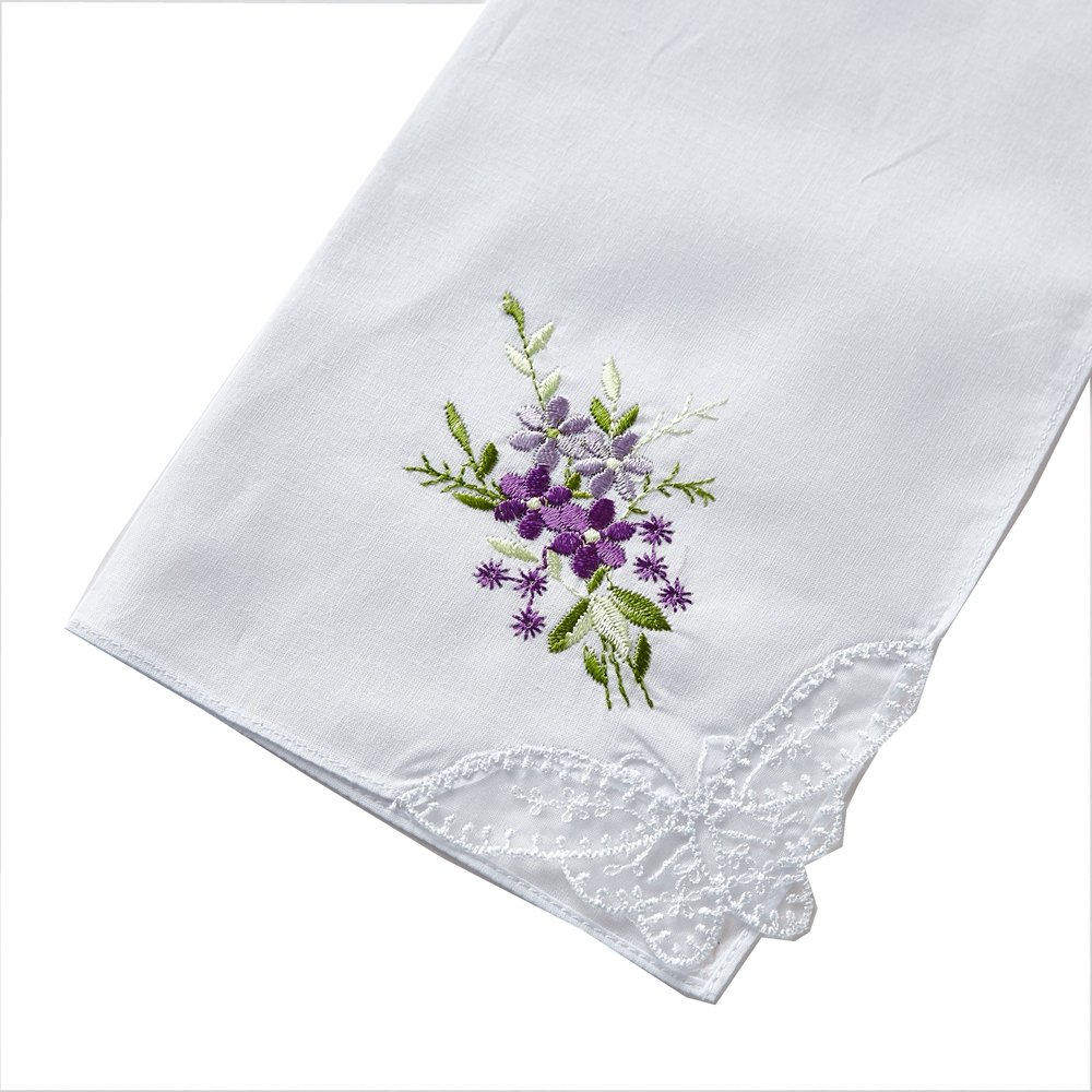 Women's 100% Cotton Handkerchief,Embroidery Hankies Pack of 6, White, One Size