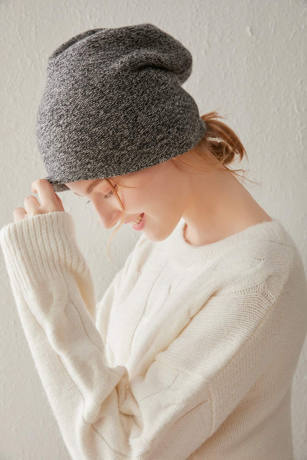 WaySoft Aspen 100% Pure Cashmere Ski Snow Winter Beanie Double Layer Knit Beanie for Women (Black)