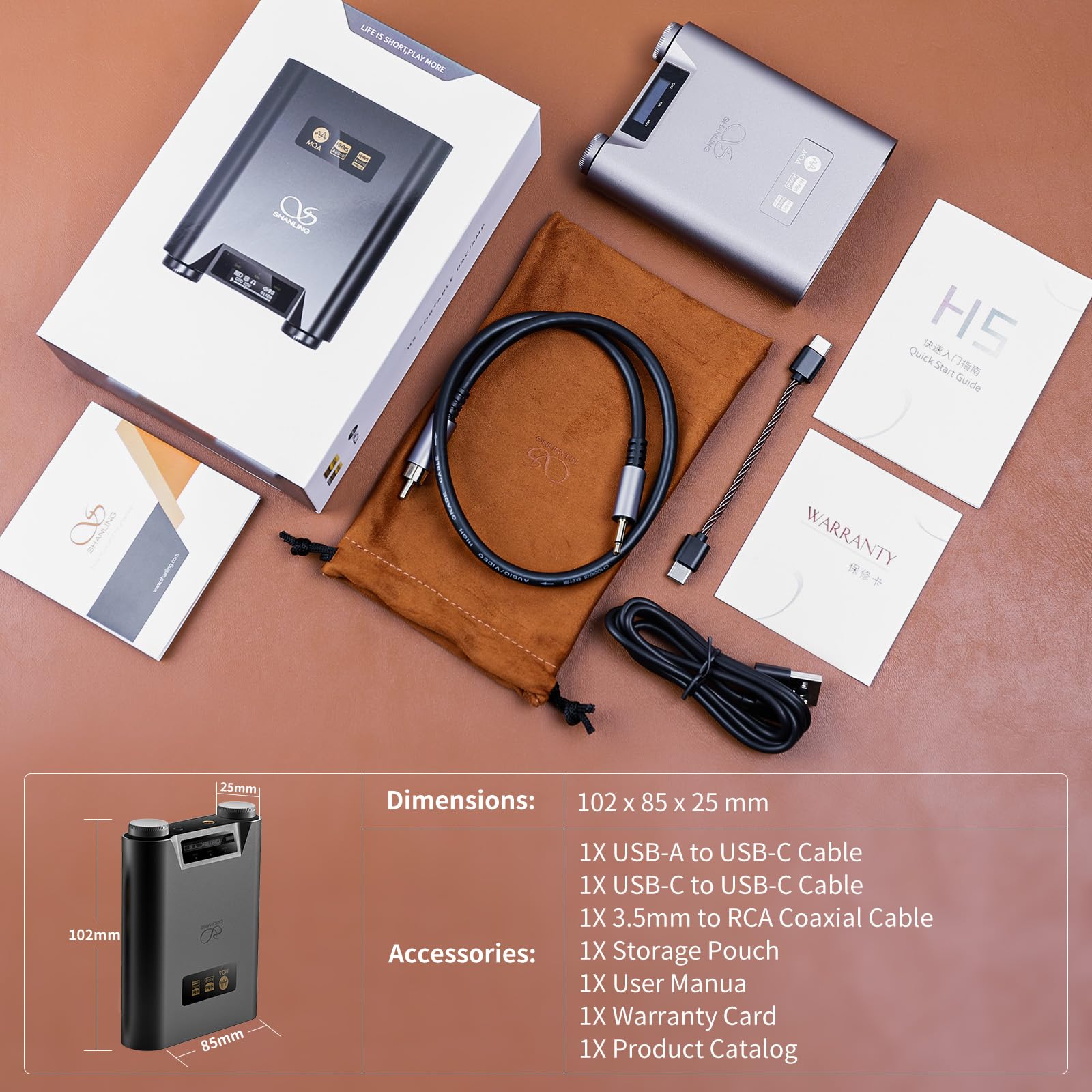 SHANLING H5 Portable DAC/AMP,HiFi Music Player,Headphone Amplifier,Dual AK4493SEQ DAC,768kHz / 32bit, DSD512,Bluetooth 5.0,840@32Ω Output,MQA Full Decoder,3.5/4.4mm,Optical/USB/Coaxial (Black)