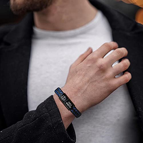 VNOX Blue TYPE 1 DIABETES Braided Leather Medical Symbol Caduceus with Stainless Steel Cuff Wristband Bracelet,8.5 Inches
