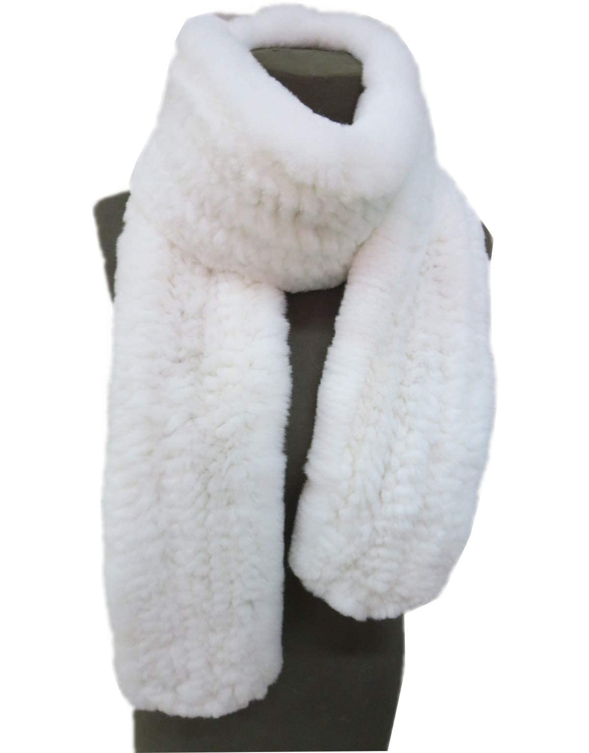 XUYUZUAU Women's Real Rex Rabbit Knitted Hair Scarf Neckerchief (White)