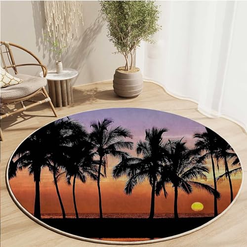 Round Chair Mat for Carpet Hawaiian Premium Floor Protector Mat Lilac Dark Orange Black Desk Chair Mats for Home Office Floor Carpets 4 FT