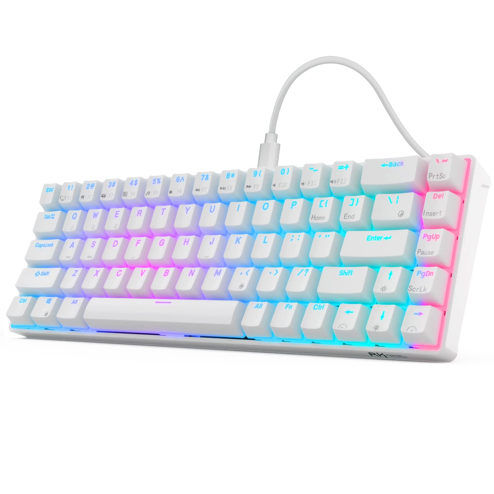 RK ROYAL KLUDGE RK68 (RK855) Wired 65% Mechanical Keyboard, RGB Backlit Ultra-Compact 60% Layout 68 Keys Gaming Keyboard, Hot Swappable Keyboard with Stand-Alone Arrow/Control Keys, Brown Switch White