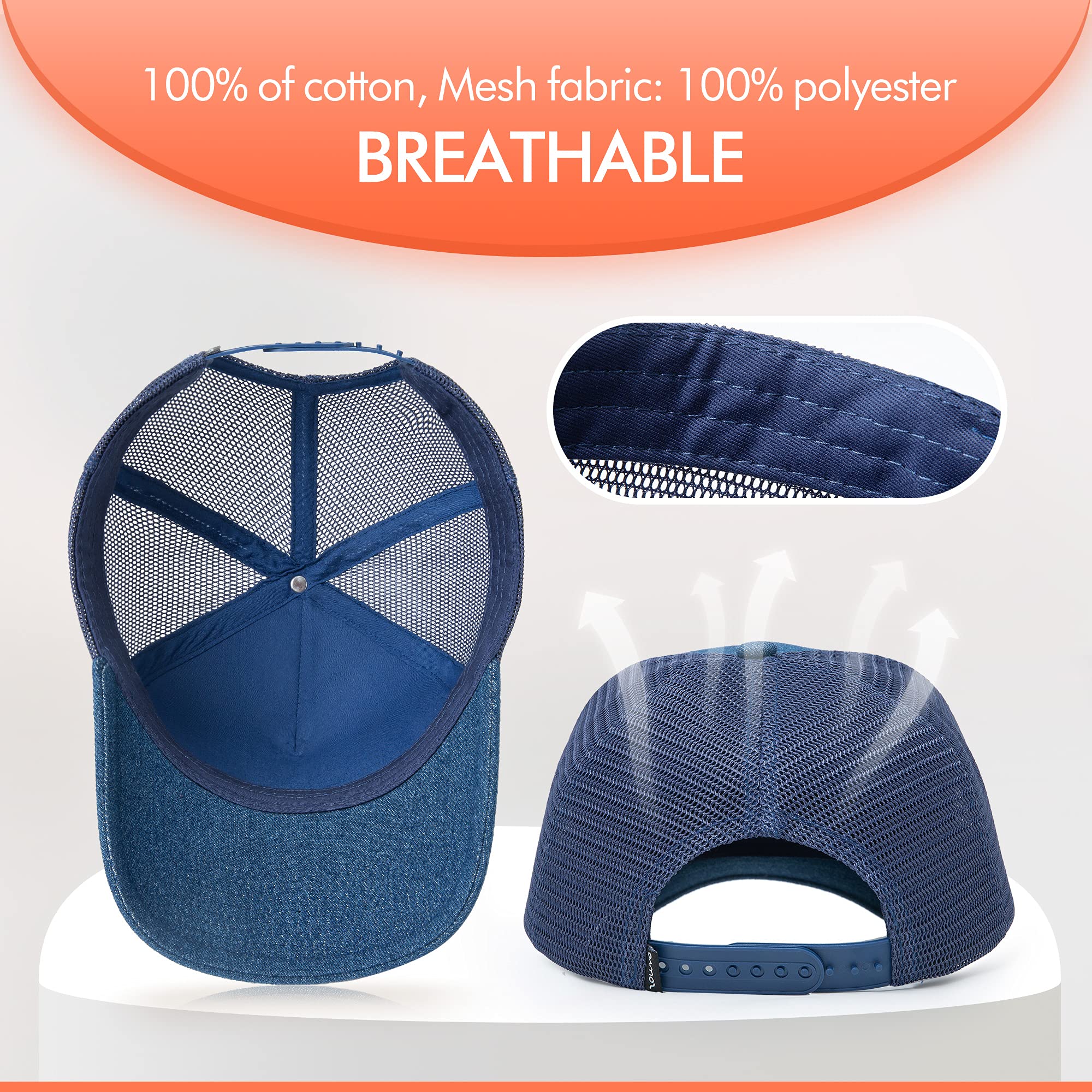 zowya Snapback Trucker Hats with Card Pocket Mesh Baseball Cap Breathable Retro Stitched Cotton for Men & Women, Blue
