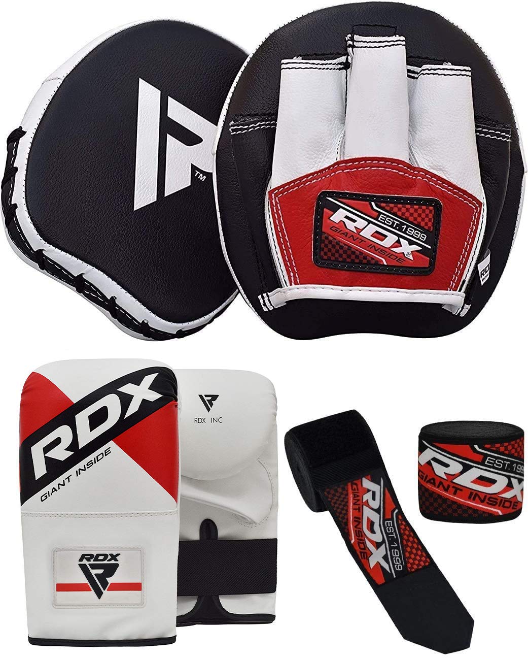 RDX Boxing Pads and Gloves Set, Hook and Jab Target Focus Mitts with Punching Gloves, Hand Pads for MMA, Muay Thai, Kickboxing, Martial Arts, Karate Training, Padded Coaching Strike Shield