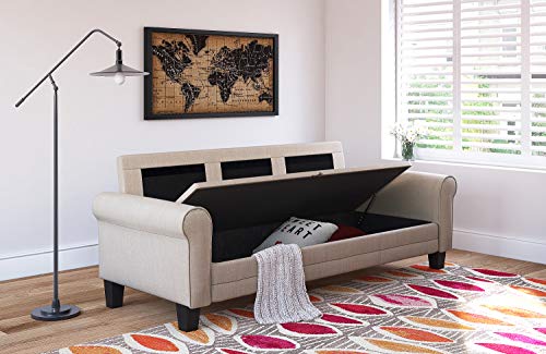 Serta Copenhagen 2 Two or Three Person Living Room Couch with Soft Foam-Filled Cushions, Easy-to-Clean Microfiber Upholstery, 77" Sofa with Storage, Beige