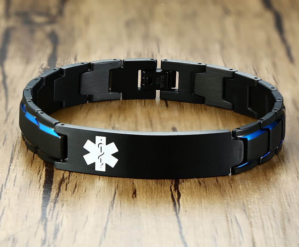 VNOX Custom Engraving-Two Tone Brushed Stainless Steel Emergency Medical Alert ID Adjustable Bracelet Wristband