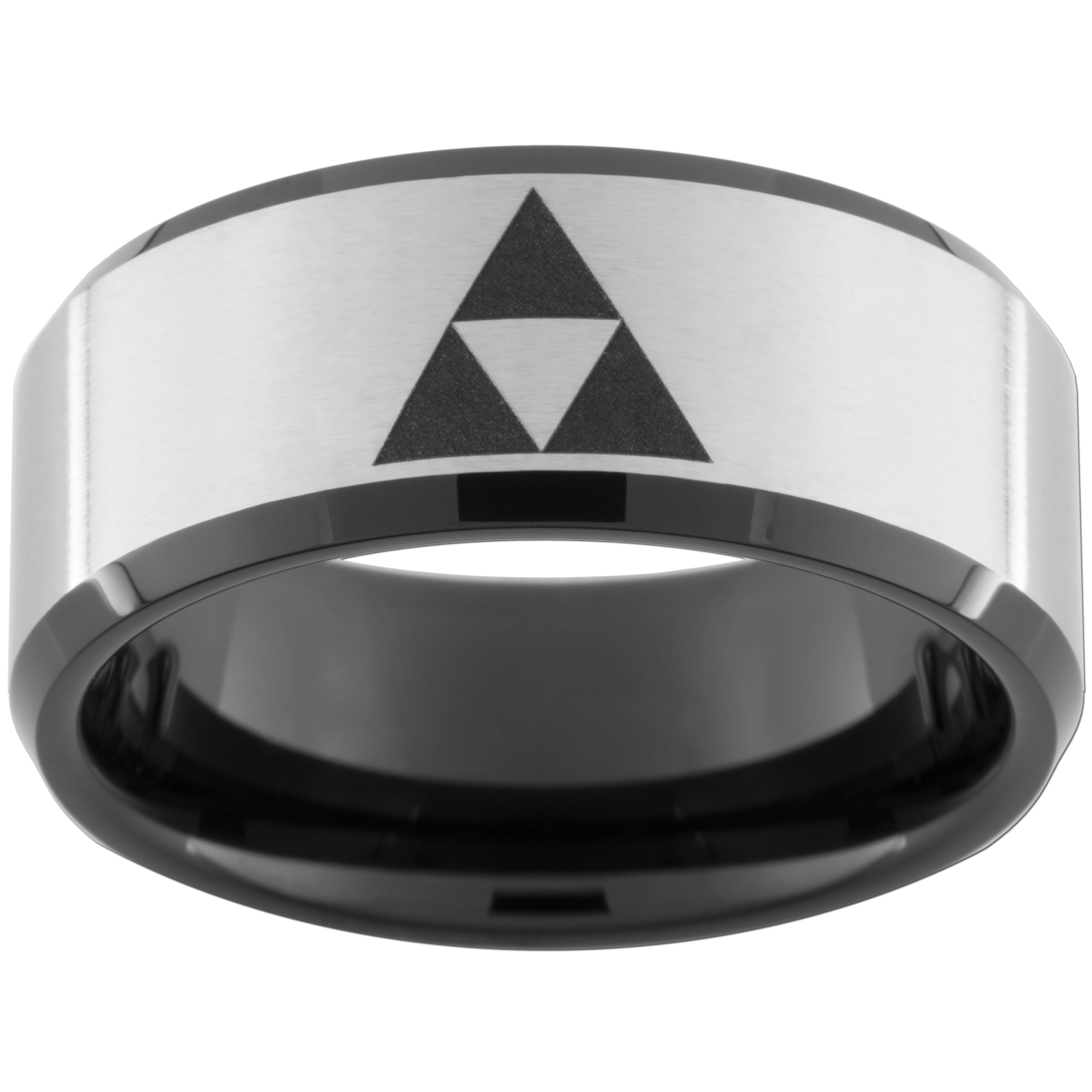 The Legend of Zelda Logo on a 10mm Black Tungsten Comfort Fit Ring Available in Sizes 5-15 (Full & Half Sizes) (9.5)