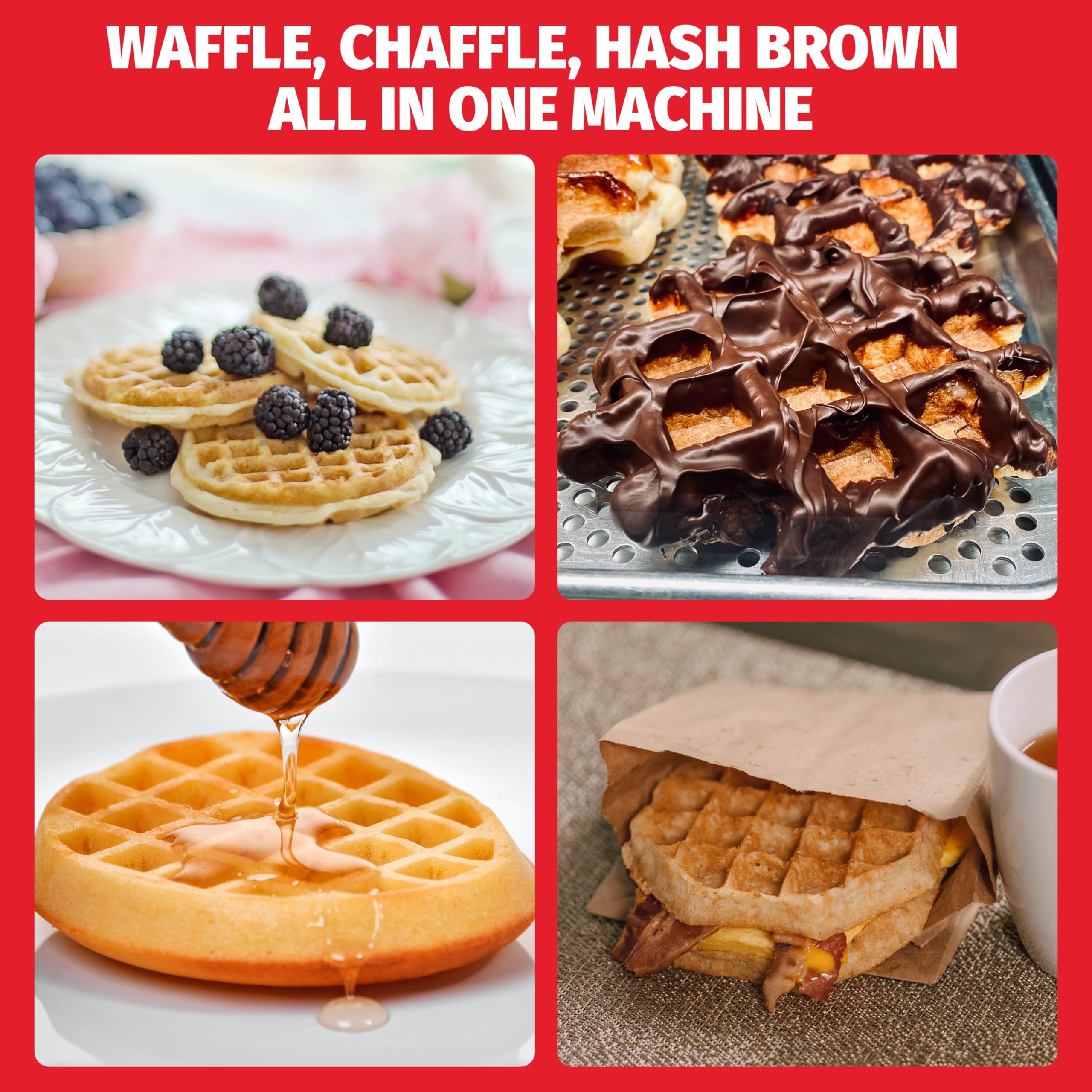 SugarWhisk Double Mini Waffle Maker Machine, Chaffle Maker, Waflera Electrica, Small Waffle Iron for Waffles, Keto Chaffles, Hash Browns, Cookies, 4 Inch
