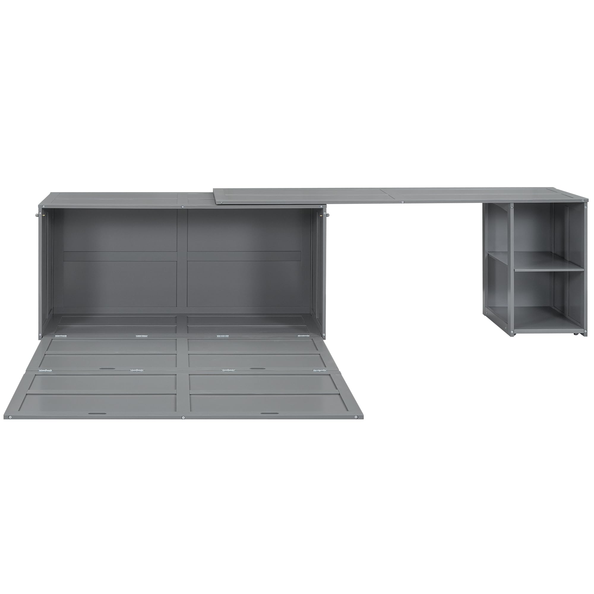 Queen Size Murphy Bed with Rotatable Desk, 3 in 1 Floor Bed Frame with Cabinet & Workstation, for Small Room Living Room Bedroom, Fits 8''-10'' Queen Mattress, No Box Spring Required, Gray