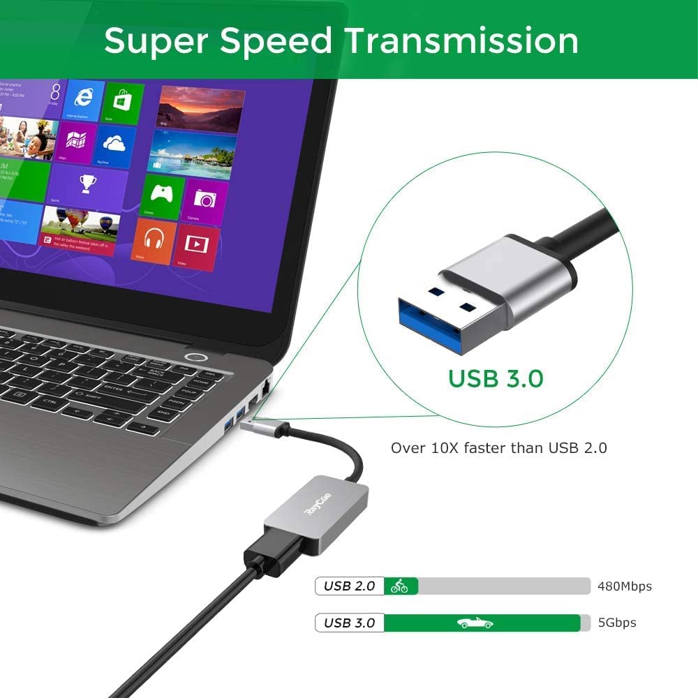 USB to HDMI Adapter, HD Audio Video Cable Converter, USB 3.0 to HDMI for Multiple Monitors 1080P, Compatible with Windows XP/10/8.1/8/7 (Not Support Mac, Linux, Vista, Chrome (Gray)