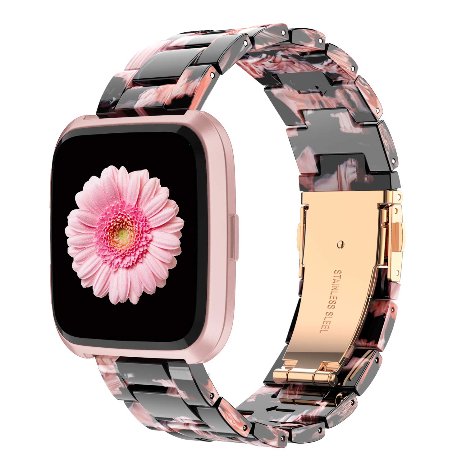 Wearlizer Resin and Stainless Steel Compatible with Fitbit Versa/Versa 2 /Versa Lite/Versa SE Bands Women Men, Lightweight Replacement Compatible with Fit bit Versa, Pink