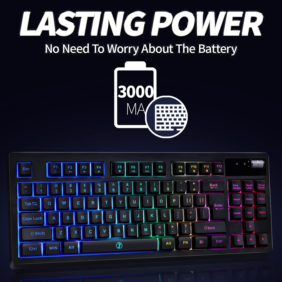 ZJFKSDYX L87 Wireless Gaming Keyboard - Backlit, Rechargeable | Long Battery Life | Ideal for Gamers, Office Work (Black)