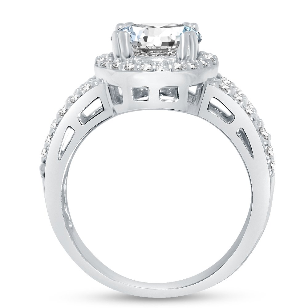Size - 4.5-925 Sterling Silver Round Large Wide Floating Halo Solitaire Engagement Ring CZ Cubic Zirconia (3.50cttw., 2.50ct. Center)