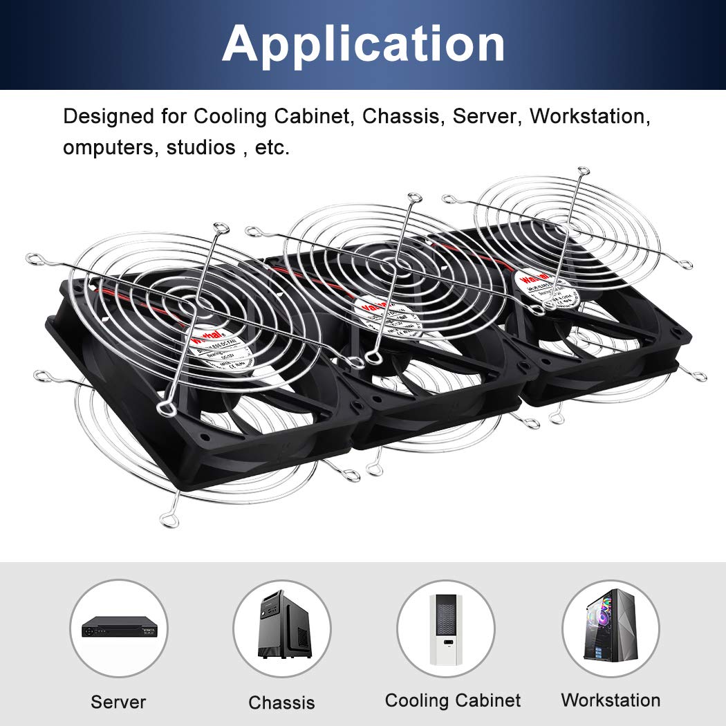 Wathai Dual Ball 3 x 120mm Computer Fan with AC Plug DC 12V Big Airflow Fans with 110V 120V 220V 240V AC Speed Controller for DIY Cabinet Chassis Machine Server Workstation Cooling