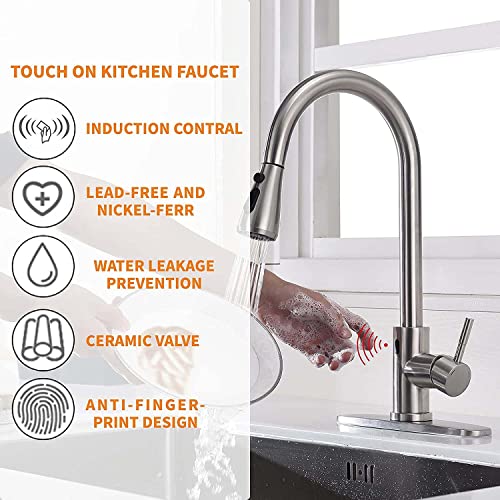 Touchless Single Kitchen Faucet High Arc Pull Out Faucet, Kitchen Faucet with Pull Down Sprayer with Kitchen Soap Dispenser for Kitchen Sink