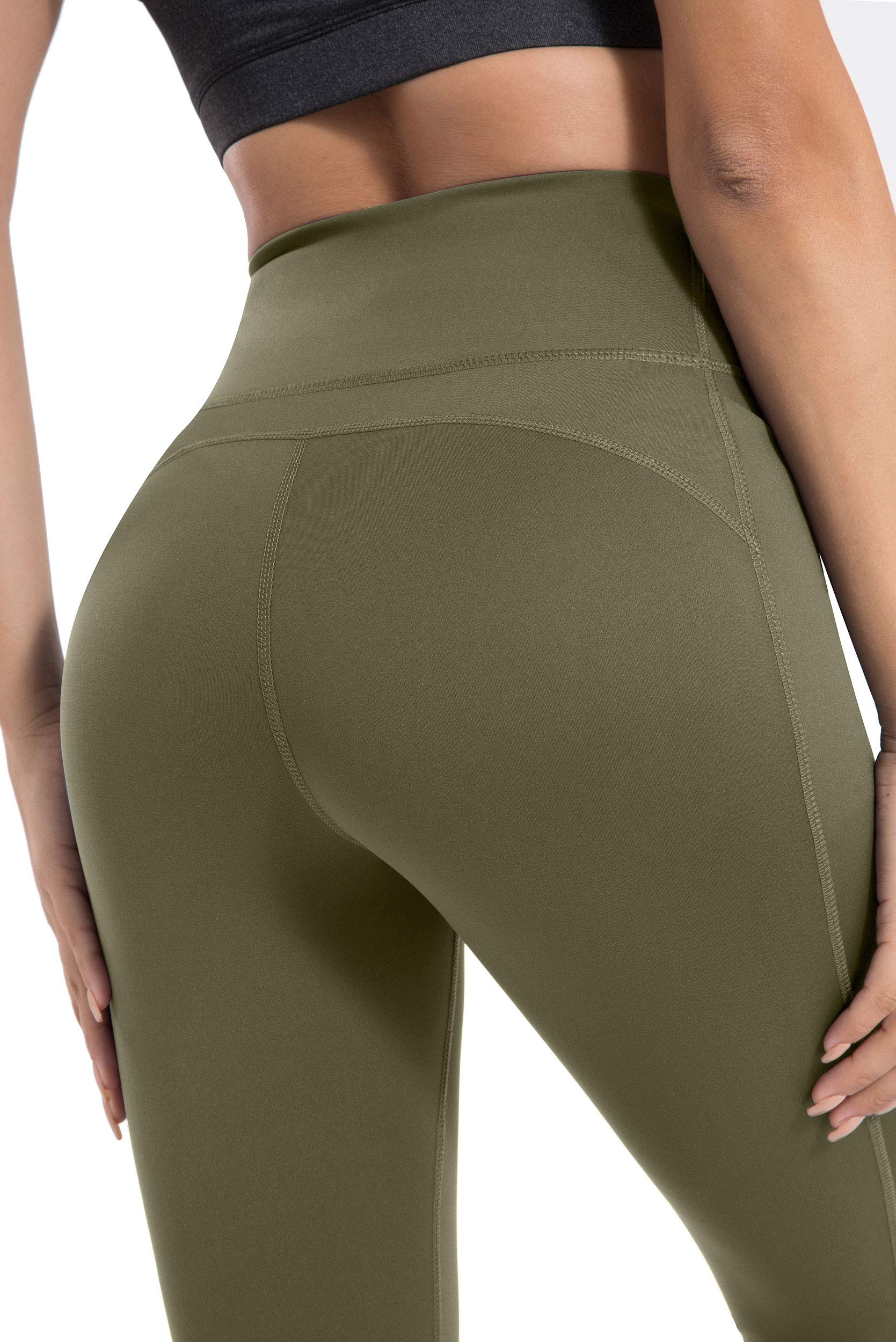 VOEONS Yoga Pants for Women Workout Leggings with Pockets High Waisted Tummy Control Athletic Compression Leggings Army Green,S