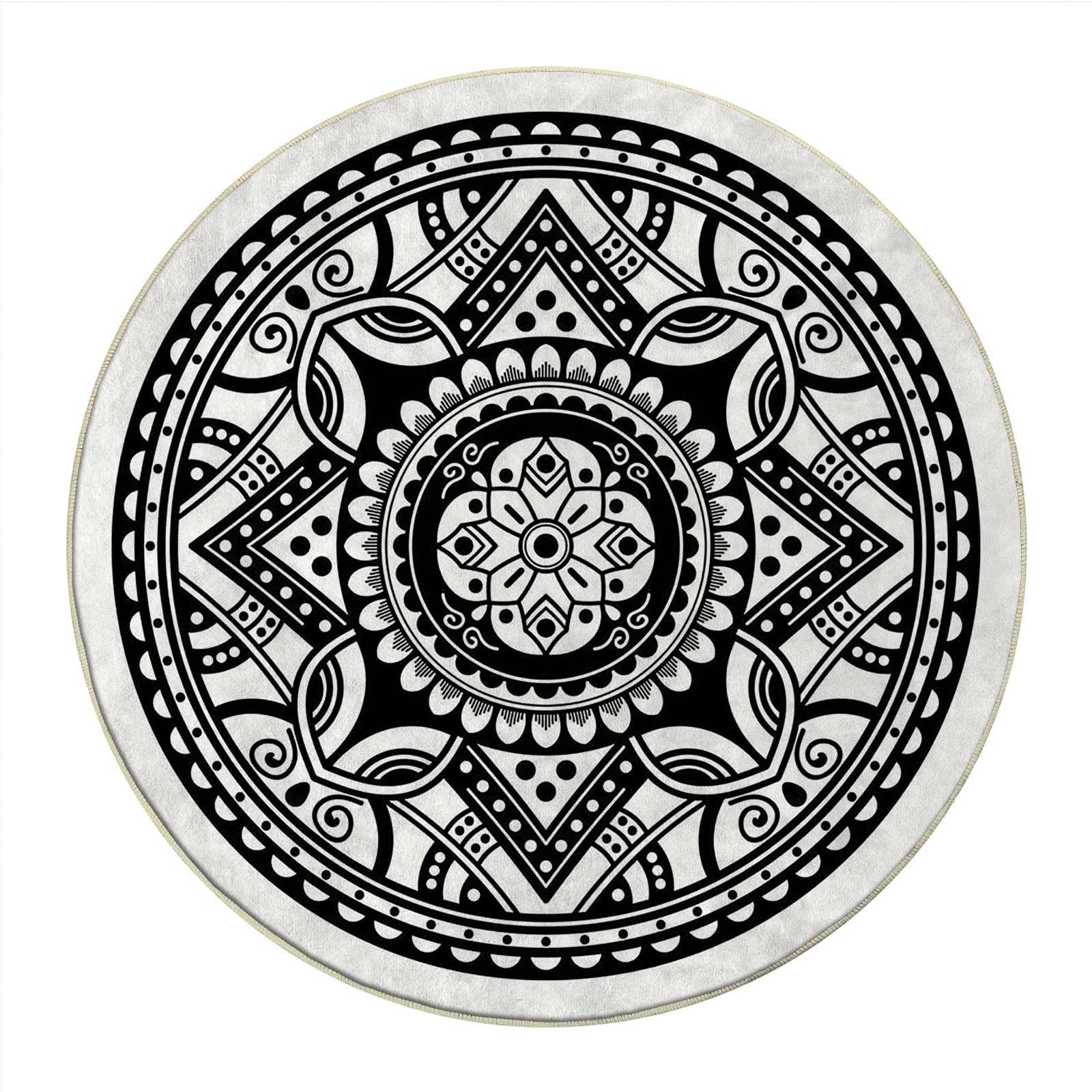 Round Office Desk Chair Mat Mandala Floor Protectors for Chairs Black and White Office Chair Mat for Hardwood/Tile Floor 2 FT