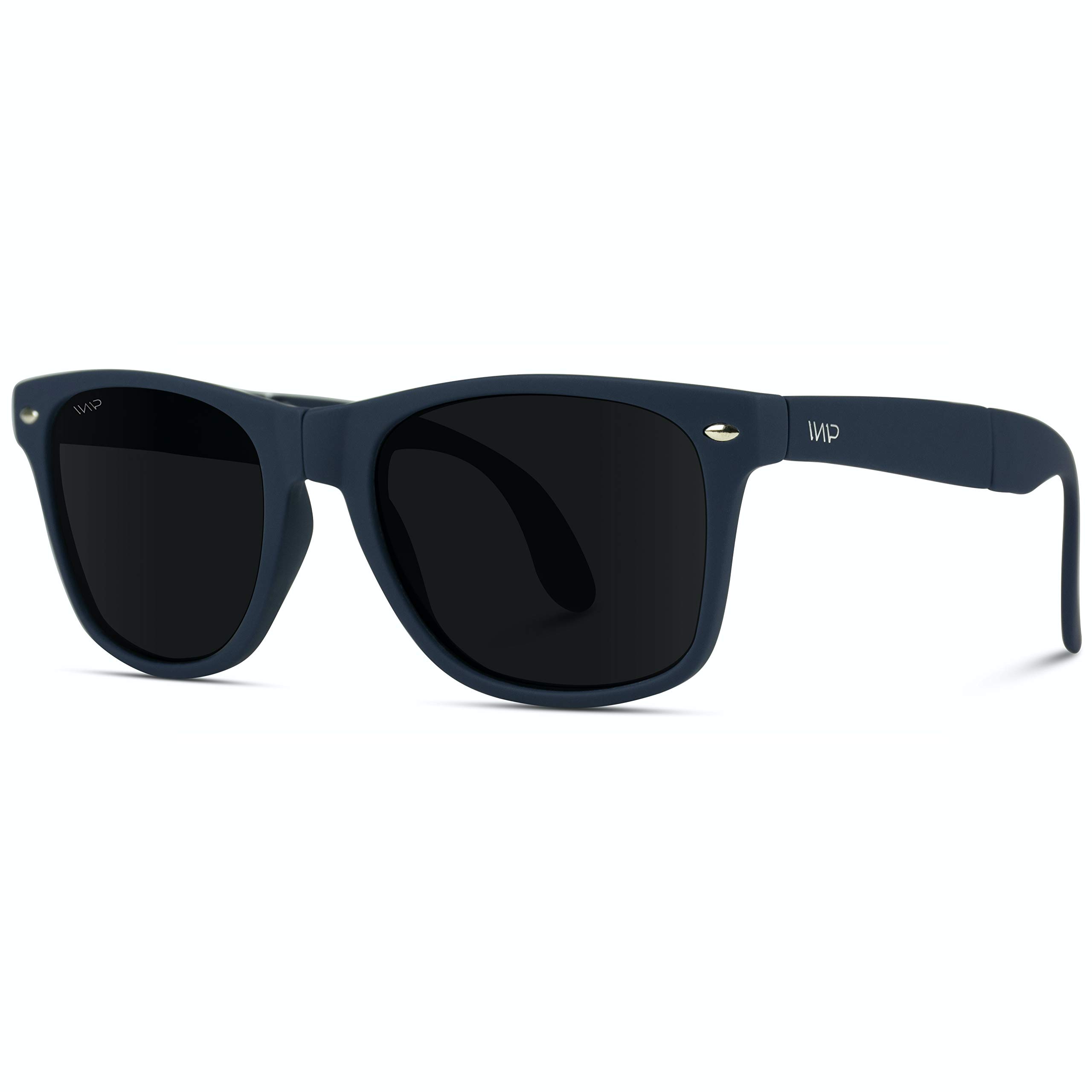 WearMe Pro - Polarized Modern Black Square Foldable Sunglasses with Case (Matte Navy Blue/Black Lens)