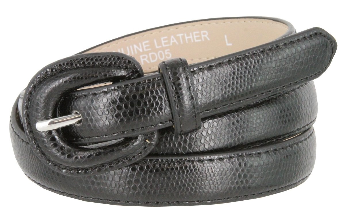 Women's Skinny Snakeskin Embossed Genuine Leather Dress Belts 3/4" or 19mm (Black, Large)
