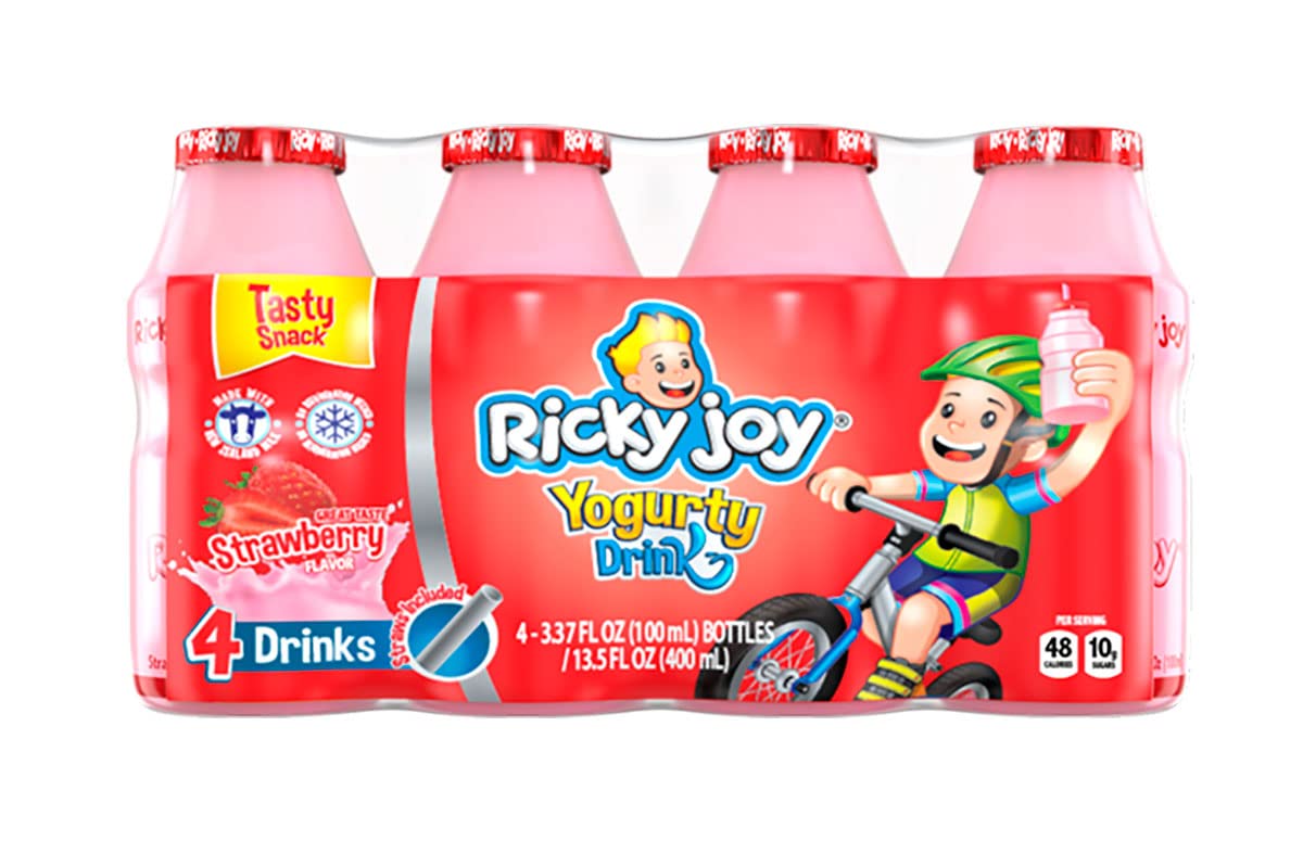 Ricky Joy® Yogurty Drink, 3.37 fl oz each., 24 Bottles, Strawberry (Pack of 24)