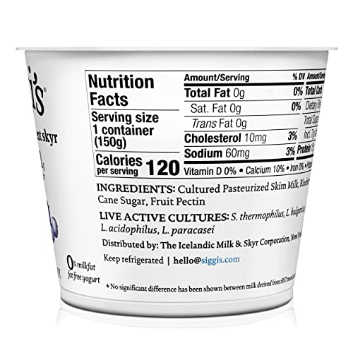 siggi's® Icelandic Strained Nonfat Yogurt, Blueberry, 5.3 oz. Single Serve Cup – Thick, Protein-Rich Yogurt Snack