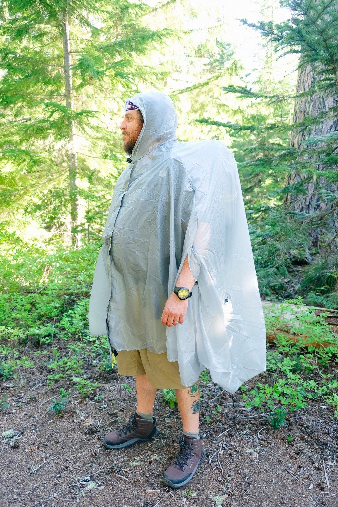 Six Moon Designs Gatewood Cape - 11 oz. - 1 Person Ultralight Tarp/Cape (Gray) Packs Small. The ONLY Poncho-Style Tarp to Provide Complete 360° Protection.