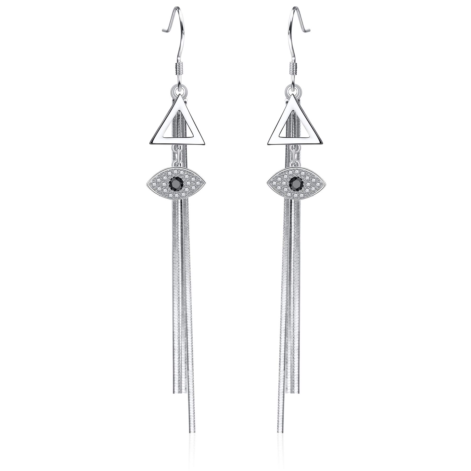 S925 Sterling Silver Evil Eye Drop Dangle Long Tassel Earrings for Women Girl