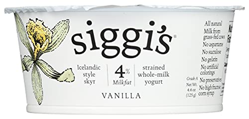 siggi’s® Icelandic Strained Whole Milk Yogurt, Vanilla, 4.4 oz. Single Serve Cup – Thick, Protein-Rich Yogurt Snack