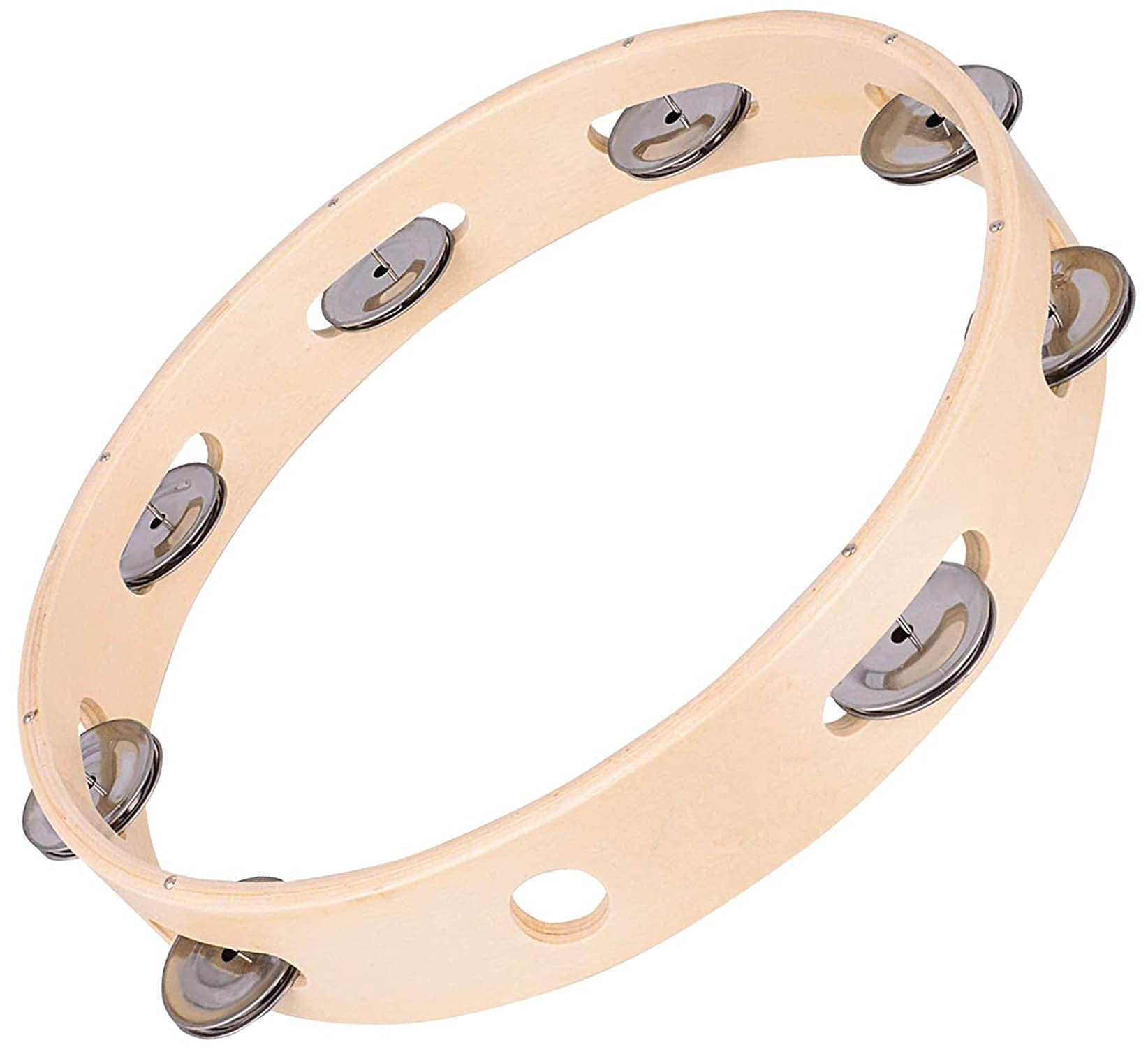 Tambourine 10 inches 8 Pairs of Jingles, Headless, Wooden Frame