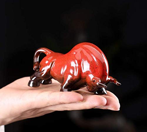 WEALTHCOMING Wall Street Bull Arts Statues,Exquisite Ceramic Fortune Bulls Figurines and Sculptures Home & Office Tabletop Decor (Unstoppable-Red)