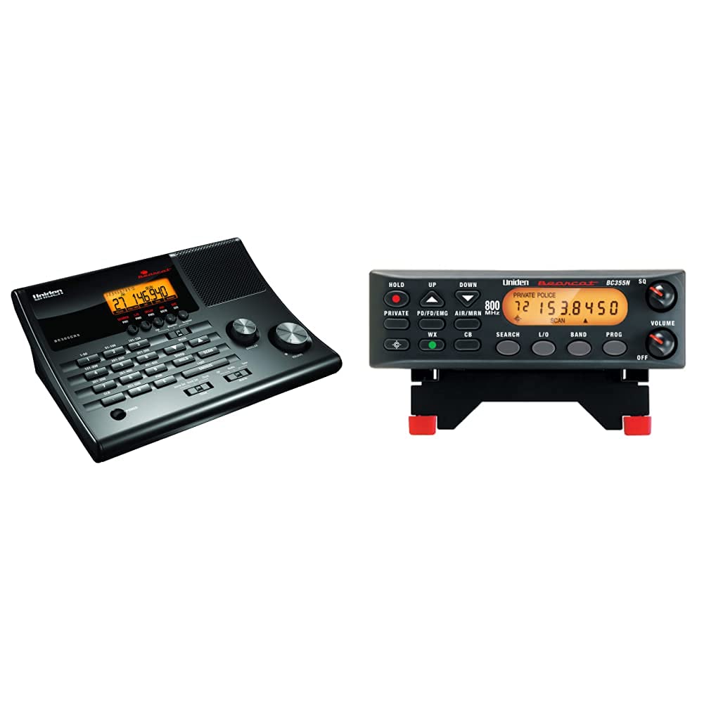 Uniden BC365CRS 500 Channel Clock/FM Radio Scanner with Weather Alert & BC355N 800 MHz 300-Channel Base/Mobile Scanner, Close Call RF Capture, Black
