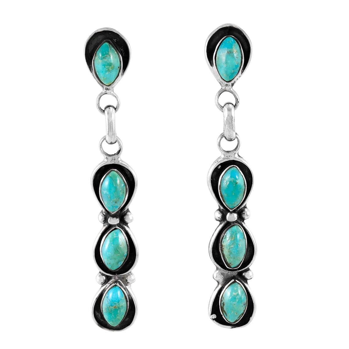 Southwest Style Earrings Genuine Turquoise & 925 Sterling Silver dangle earring gemstone jewelry (Teal/Matrix)