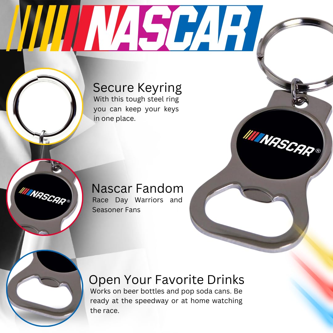 Rico Industries NASCAR Logo Bottle Opener Key Chain Metal Keychain - Beverage Bottle Opener with Key Ring - Pocket Size