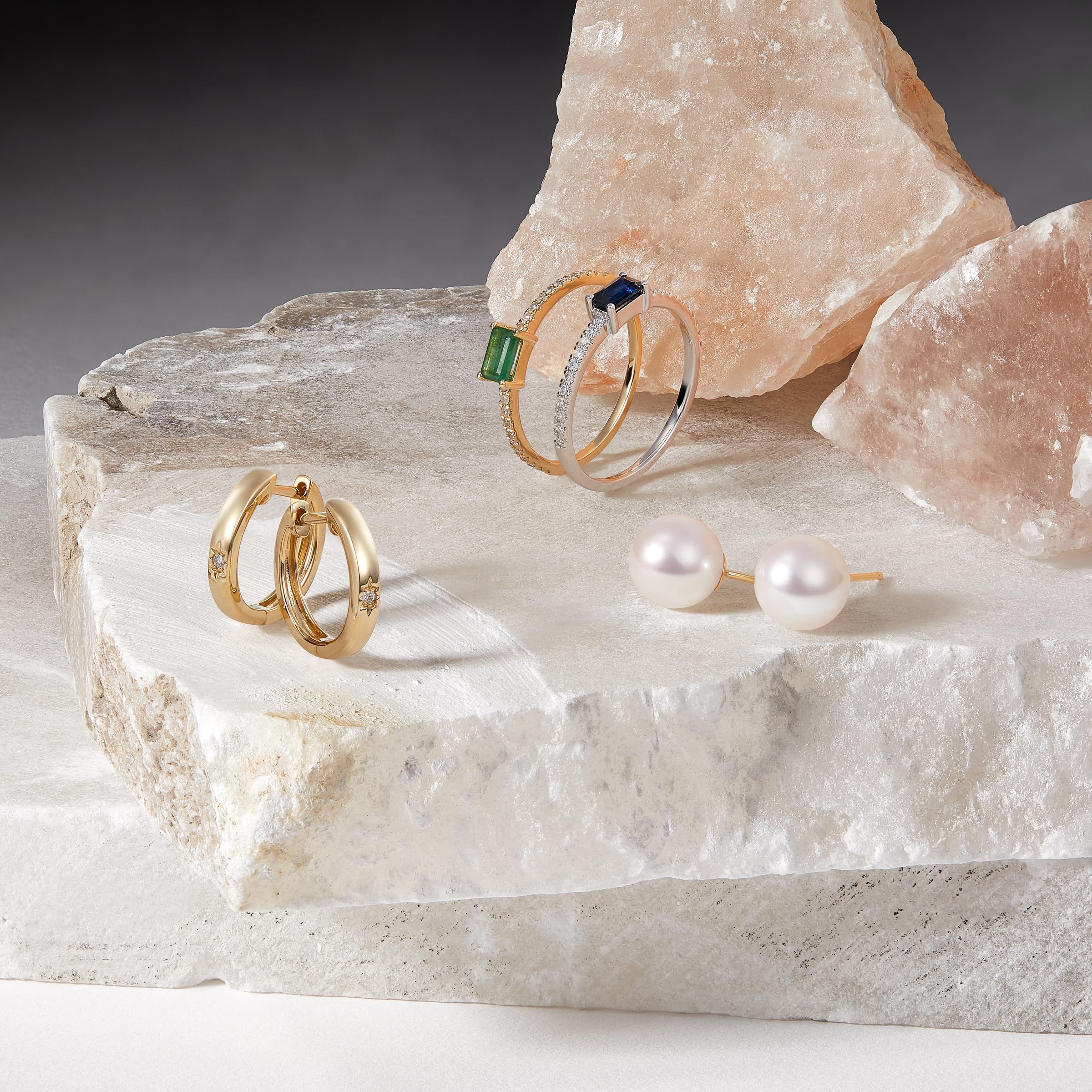 Welry 17mm Hoop Earrings with Diamonds in 10K Yellow Gold