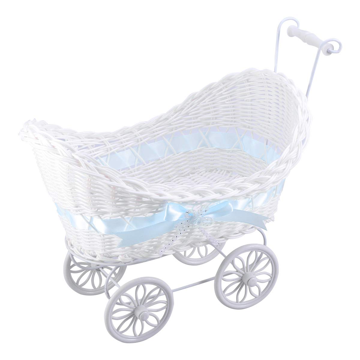 Tricycle Stroller Wicker Stroller Baby Shower Wedding Centerpiece Stroller Party Favors (Blue) Rattan Decor