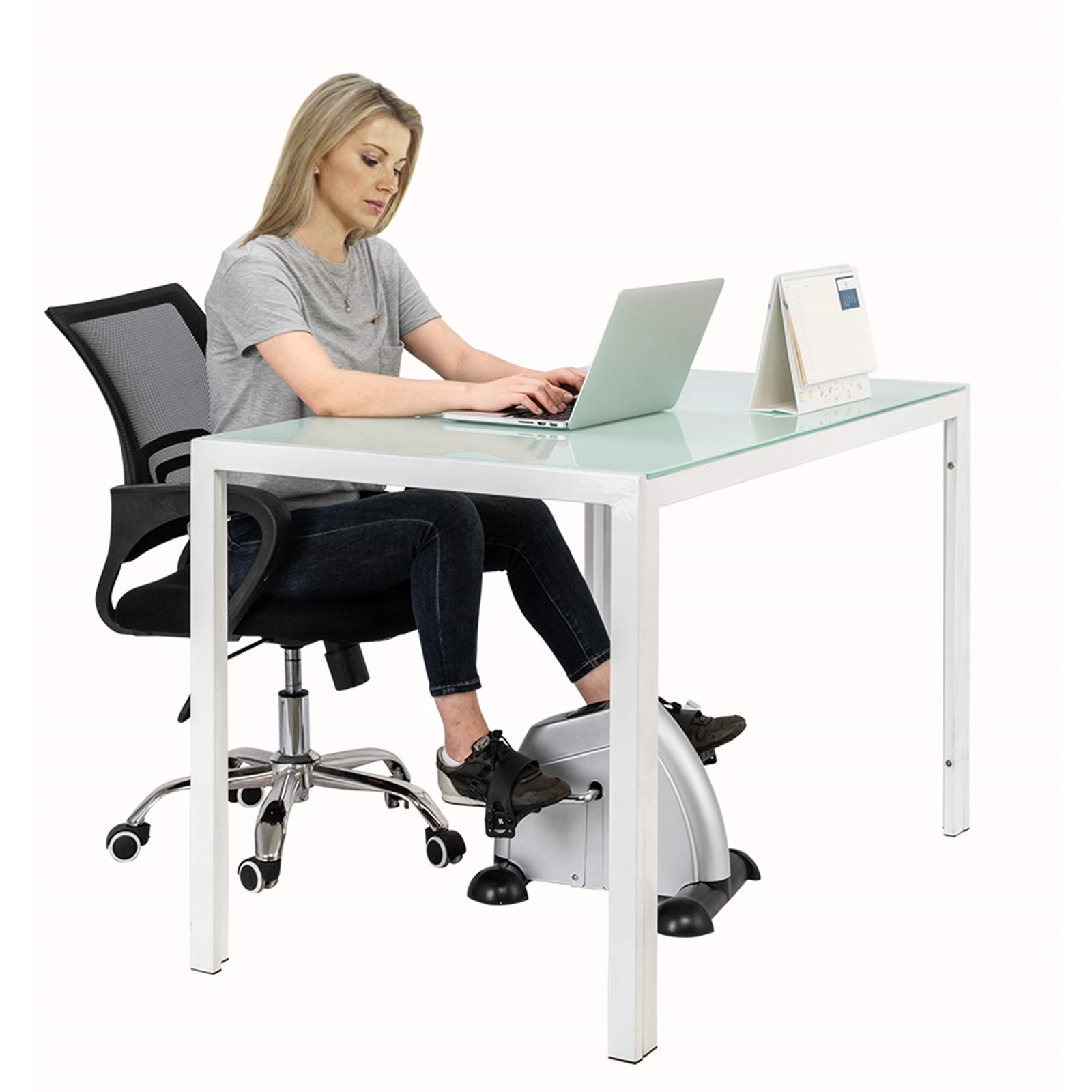 Under Desk Bike Pedal Exerciser, Exercise Bike for Leg/Arm Trainer Pedal Exerciser Foot Peddler Portable Therapy Bicycle Leg Peddler Portable Mini Cycle Bike (Silver)