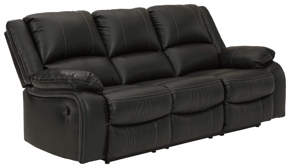 Signature Design by Ashley Calderwell Faux Leather Manual Pull-Tab Reclining Sofa, Black