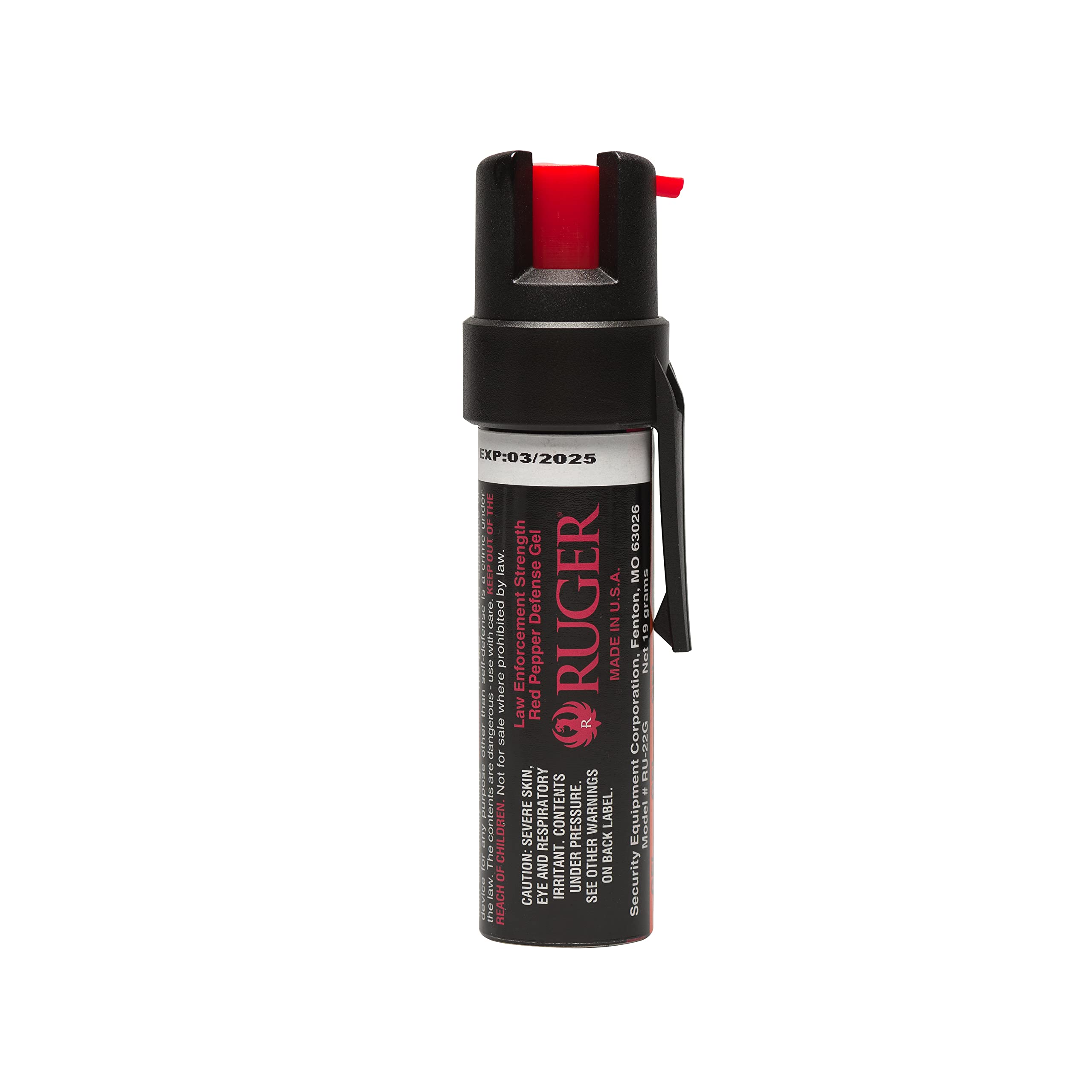 SABRE Ruger Pepper Gel with Clip, 35 Bursts, 12-Foot (4 Meter) Range, Gel Is Safer, Contains UV Marking Dye, Twist Lock Safety, Black , 0.67 Fluid Ounces